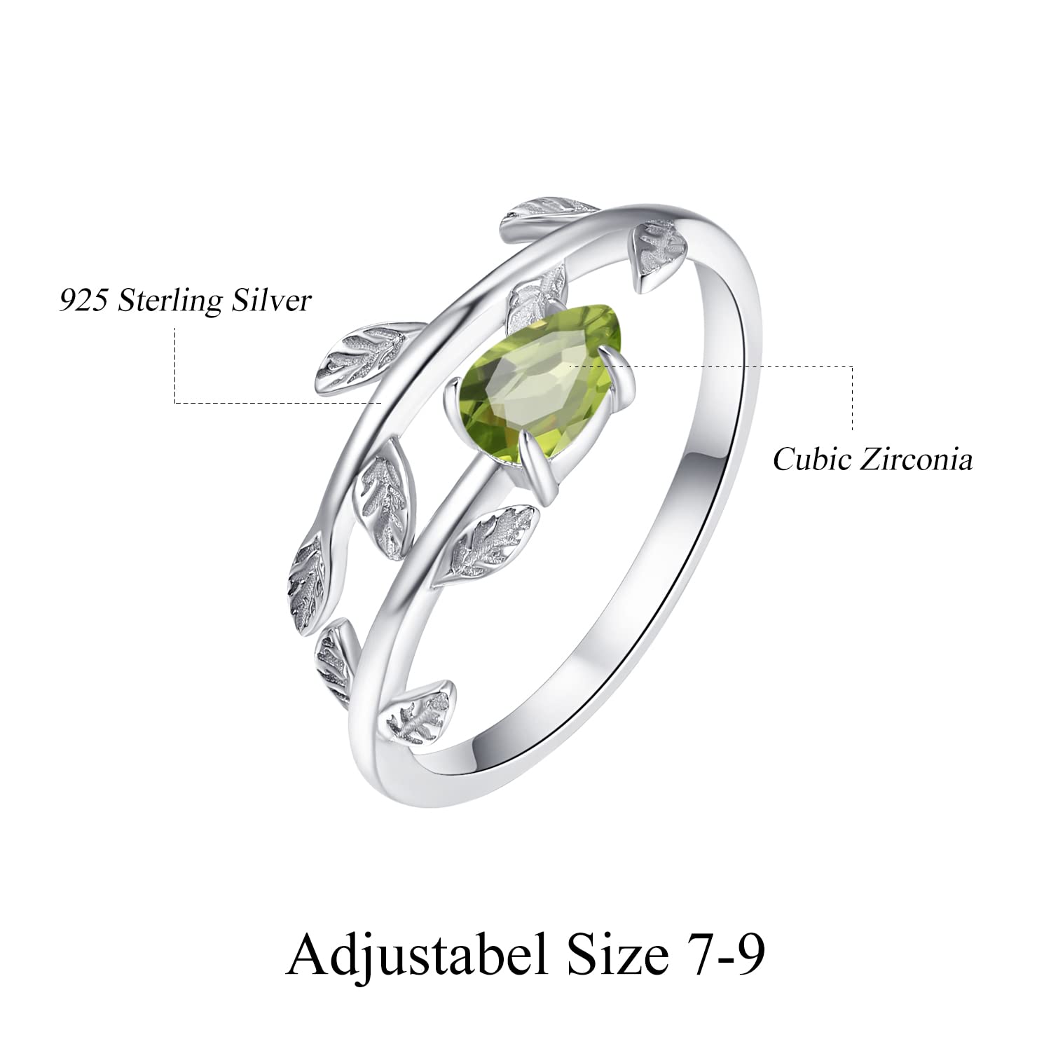 PRAYMOS Peridot Ring 925 Sterling Silver August Birthstone Rings Peridot Crystal Rings for Women Christmas Gifts