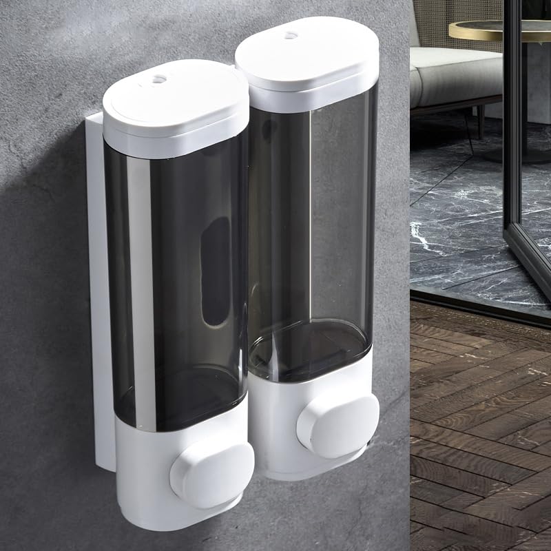 Manual Soap Dispensers Wall Mount,300ml Bathroom Shower Dispenser, Press Manually Lotion Shower Soap Dispenser Use for Home, Bath, Kitchen, Hotels, Apartment, Restaurants(White)