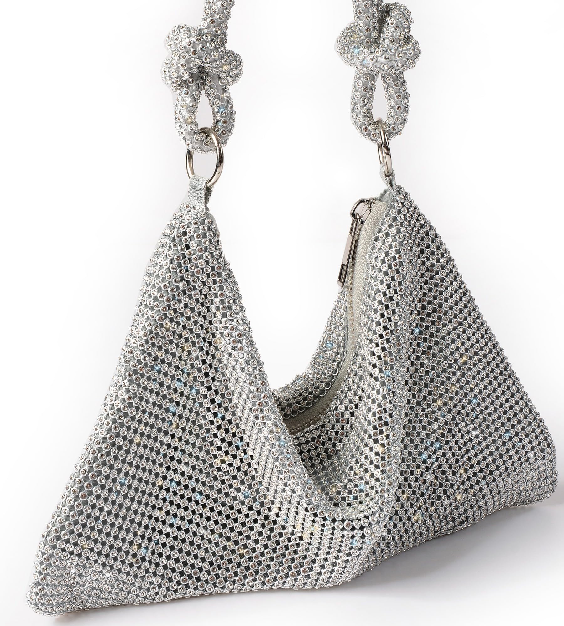 RichCoco Rhinestone Evening Purses for Women Hobo Bags Chic Sparkly Crystal Cluth Purse Bling Shiny Handbag for Party Club (Silver)