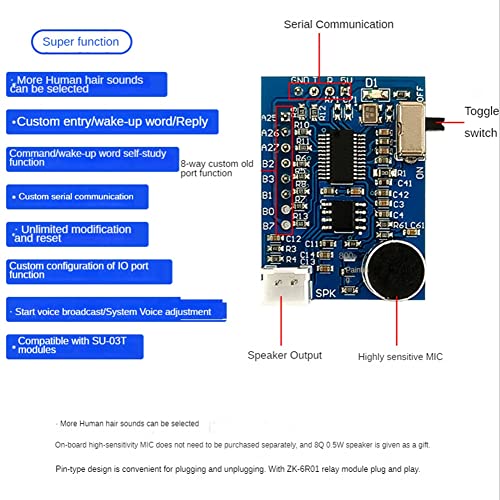 Trjgtas -VR01 Complete Speech Recognition Module with Relay+Speaker AI Offline Control