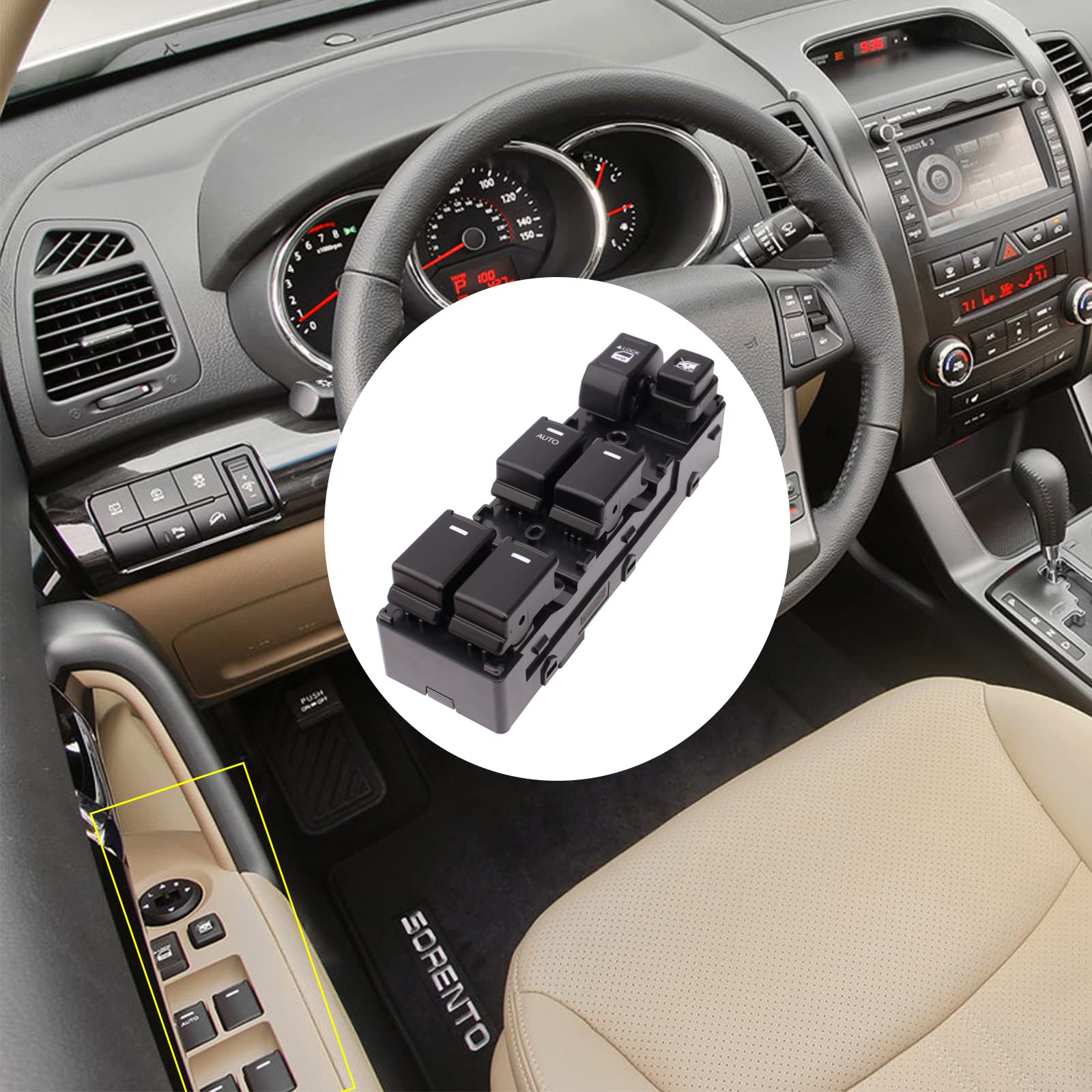 PAHHU Master Driver Side Power Window Switch Replacement for 2011-2015 Kia Sorento, Power Window Switch Factory OEM Style OE#93573-2P000