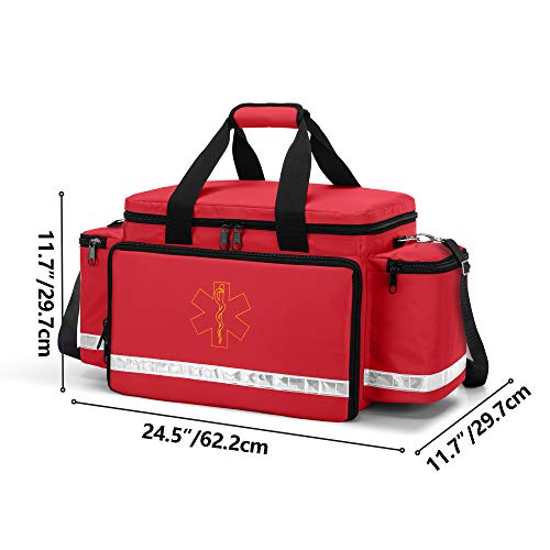 Trunab Emergency Responder Trauma Bag Empty, Professional First Aid Kits Storage Medical Bag with Inner Dividers and Anti-Scratch Bottom, Ideal for EMT, EMS, Paramedics, Red, Bag ONLY