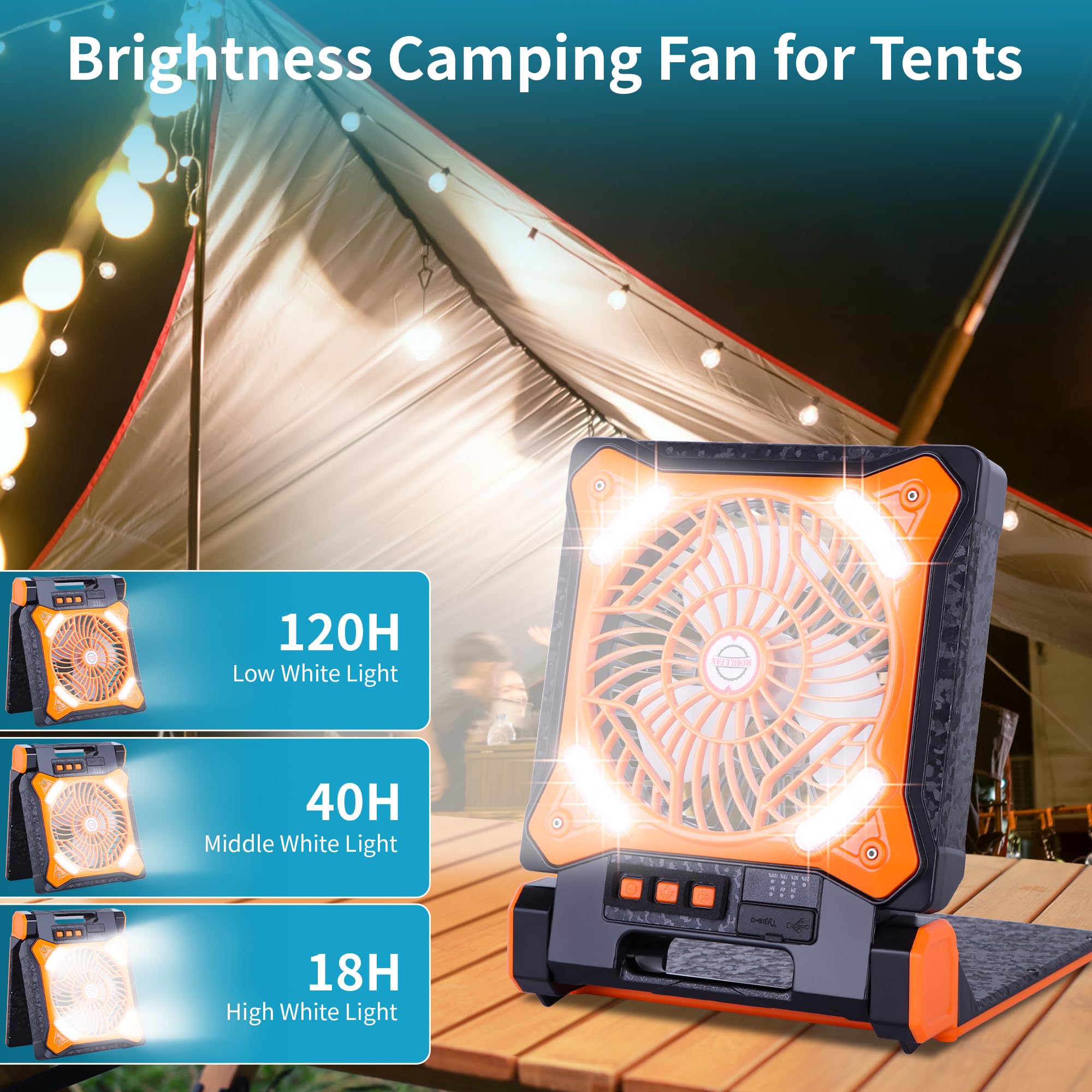 WESTTREE Solar Fan Battery Powered Fan, Rechargeable Fan Solar Camping Fan with Led Lantern & Power Bank, Foldable Angle Solar Powered Fan, USB Personal Cordless Fan Portable Fan for Travel Camping