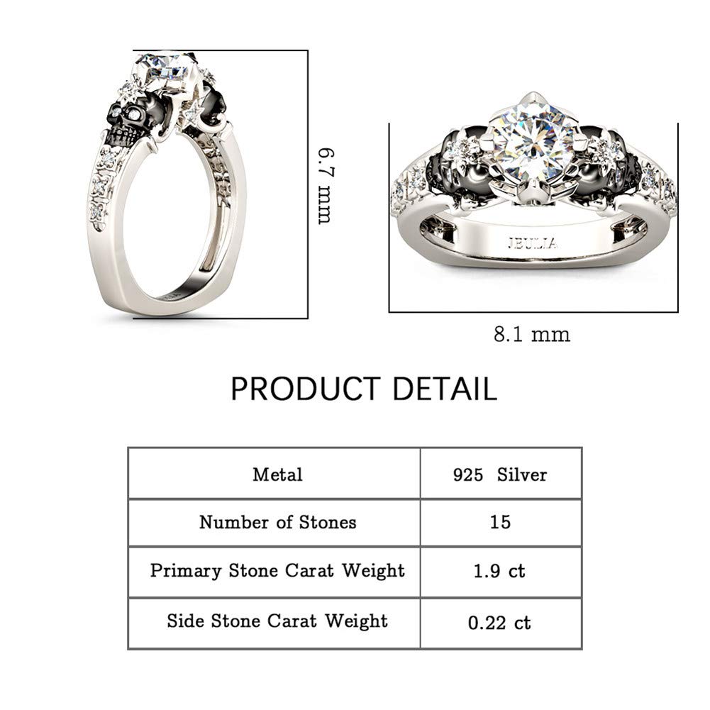 Jeulia 2 Carat Round Cut Diamond Skull Rings for Women Customized Bridal Sterling Silver TwoTone Wedding Band with European Shank Wedding Engagement Promise Rings for Her with GiftBox (7)