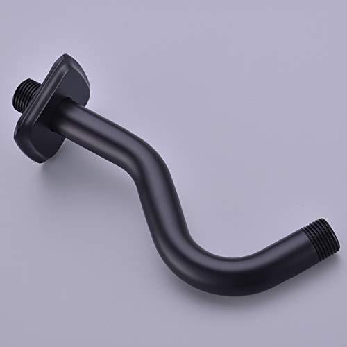 TRUSTMI Curved Shower Arm with Flange, 8-inch S-Shape Stainless Steel Top Shower Head Extension Replacement, Wall Mounted, Matte Black