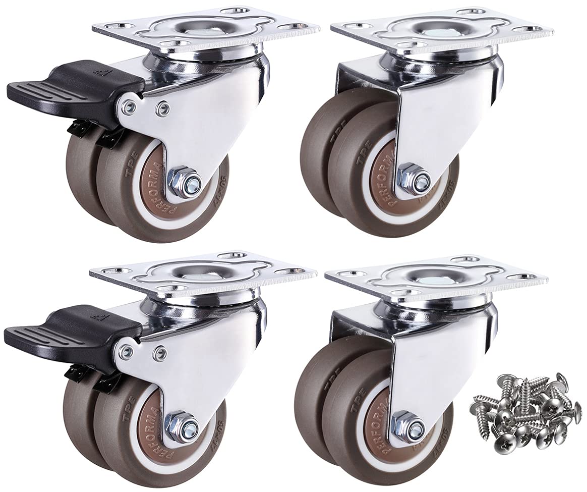 NERILEE 2'' Swivel Casters Wheels,Total Load 500Lbs Heavy Duty Double Row TPE Rubber Castors Wheels,Dolly Wheels for Moving Silent Furniture/Table/Trolley/Workbench