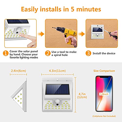 Solar Lights Outdoor Motion Sensor w/ 3 Lighting Modes, 270° Wide Angle Lighting, IP65 Waterproof. Bright Wireless Security Flood Light for Deck Garage Yard Porch Fence(40 LED, 5500K, 4 Pack, White)