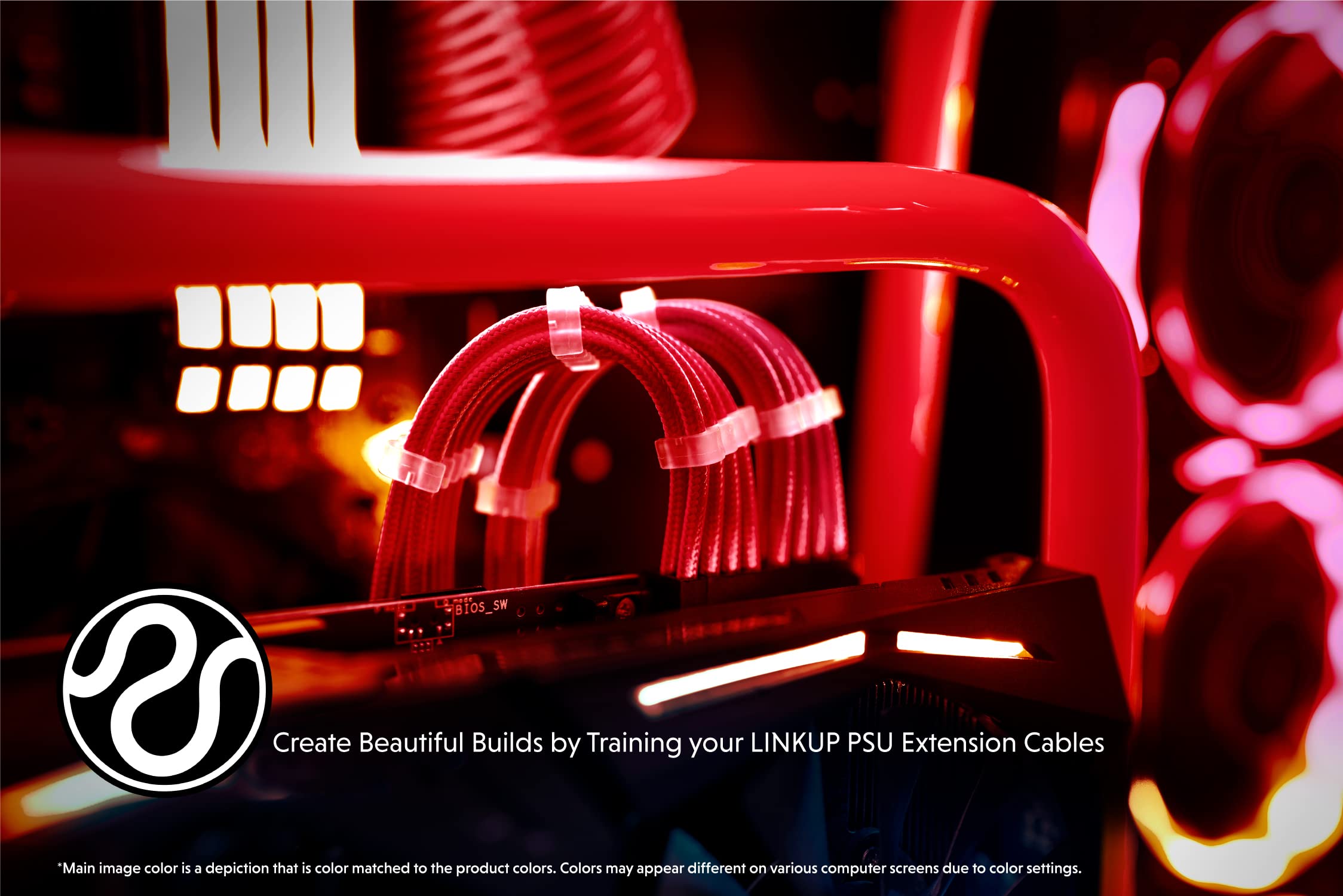 LINKUP - AVA 30cm PSU Cable Extension Sleeved Custom Mod GPU PC Braided w/Comb Kit - Compatible with RTX3090 | 1 x 24 P (20+4) | 2 x 8 P (4+4) CPU | 3 x 8 P (6+2) GPU Set | 300mm - Red