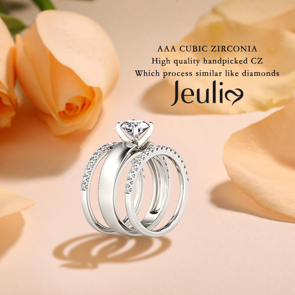 Jeulia 3 PC Ring Channel Wedding Set 2.5 Carat Round Cut Diamond Sterling Silver Band Rings CZ Cubic Zirconia Bridal Engagement Rings for Women (8)