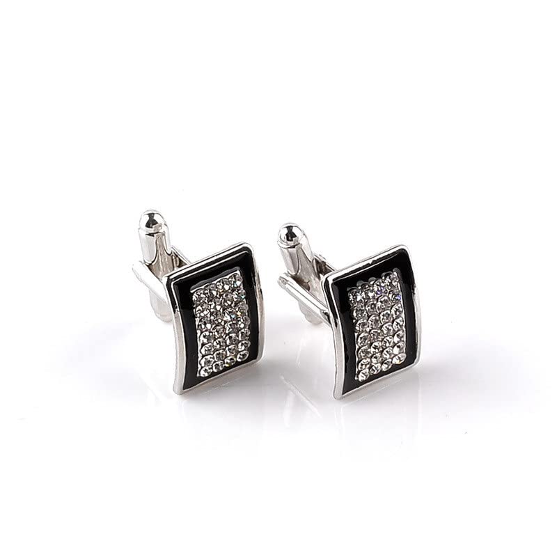 Red/Black Enamel Rhinestone Cufflinks Men's Business Shirt Cuff Link Buttons Classic Jewelry (Color : Argento, Size (D