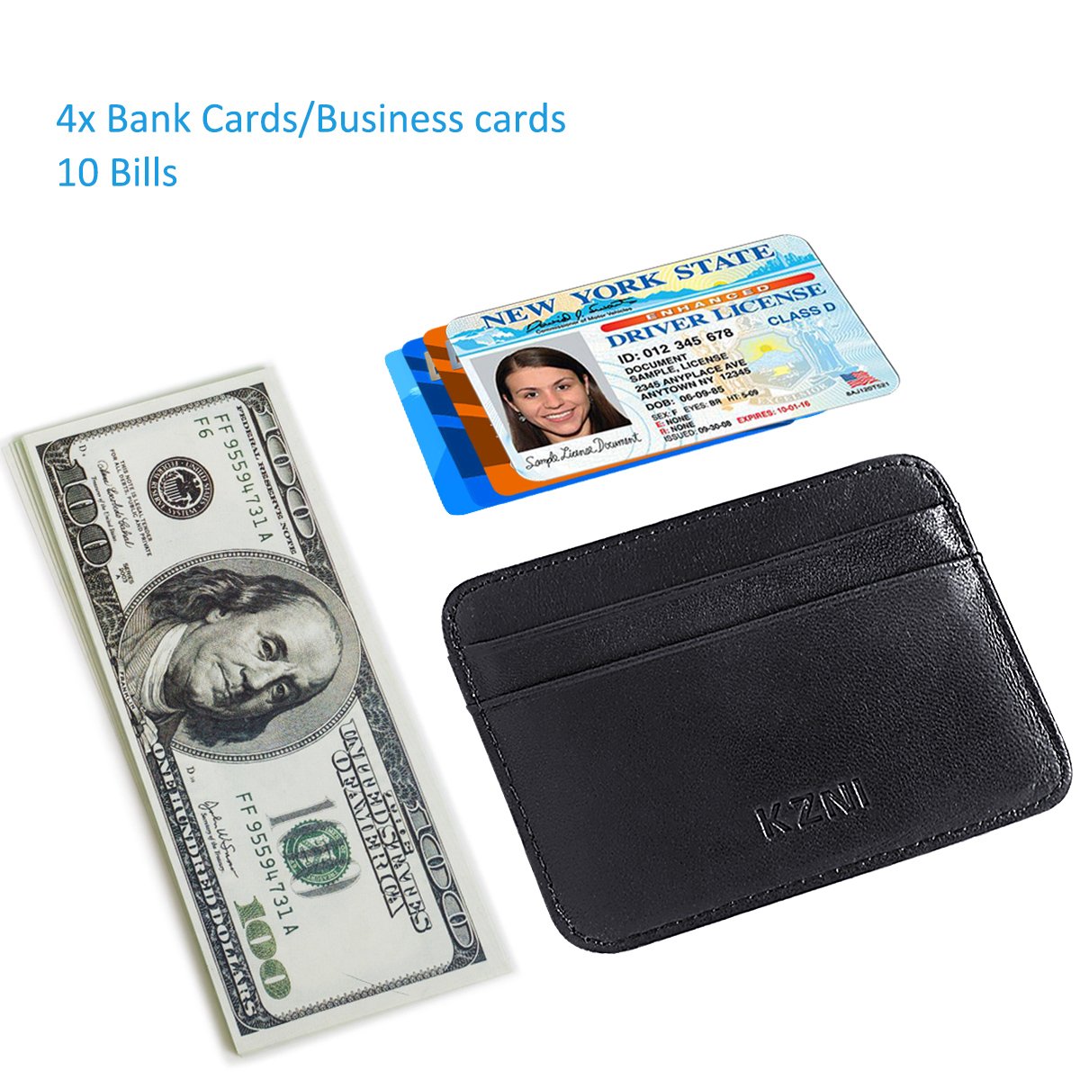 KZNI Money Clip, Front Pocket Wallet Credit Card Holder ID Case,Genuine Leather Slim Wallet for Men Black Thin Small (Black)