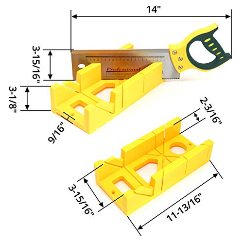 QWORK Multifunction 12” Mitre Box with 14” Back Saw 45° hole slot
