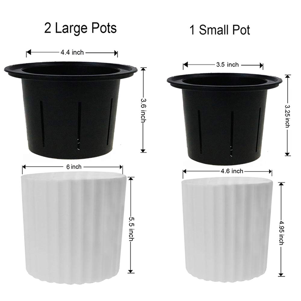 MUZHI Orchid Pot with Net and Holes, Round Self Watering Planter Pot for Indoor Plants and Flowers 3 Sets White