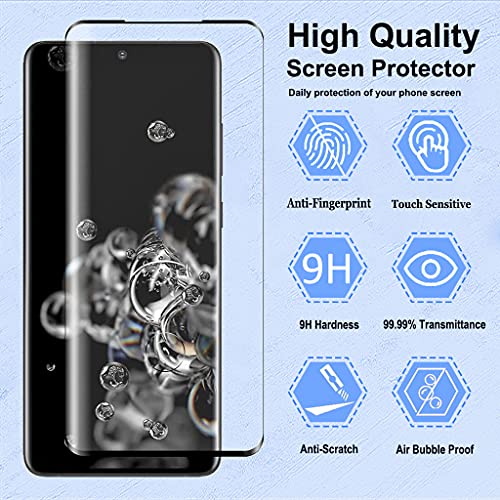 Micger Galaxy S20 Screen Protector, 2 Pack Tempered Glass Screen Protector, 2 Pack Camera Lens Protector, Easy Installation, Compatible Fingerprint, 3D Glass 9H Hardness Tempered Glass Screen