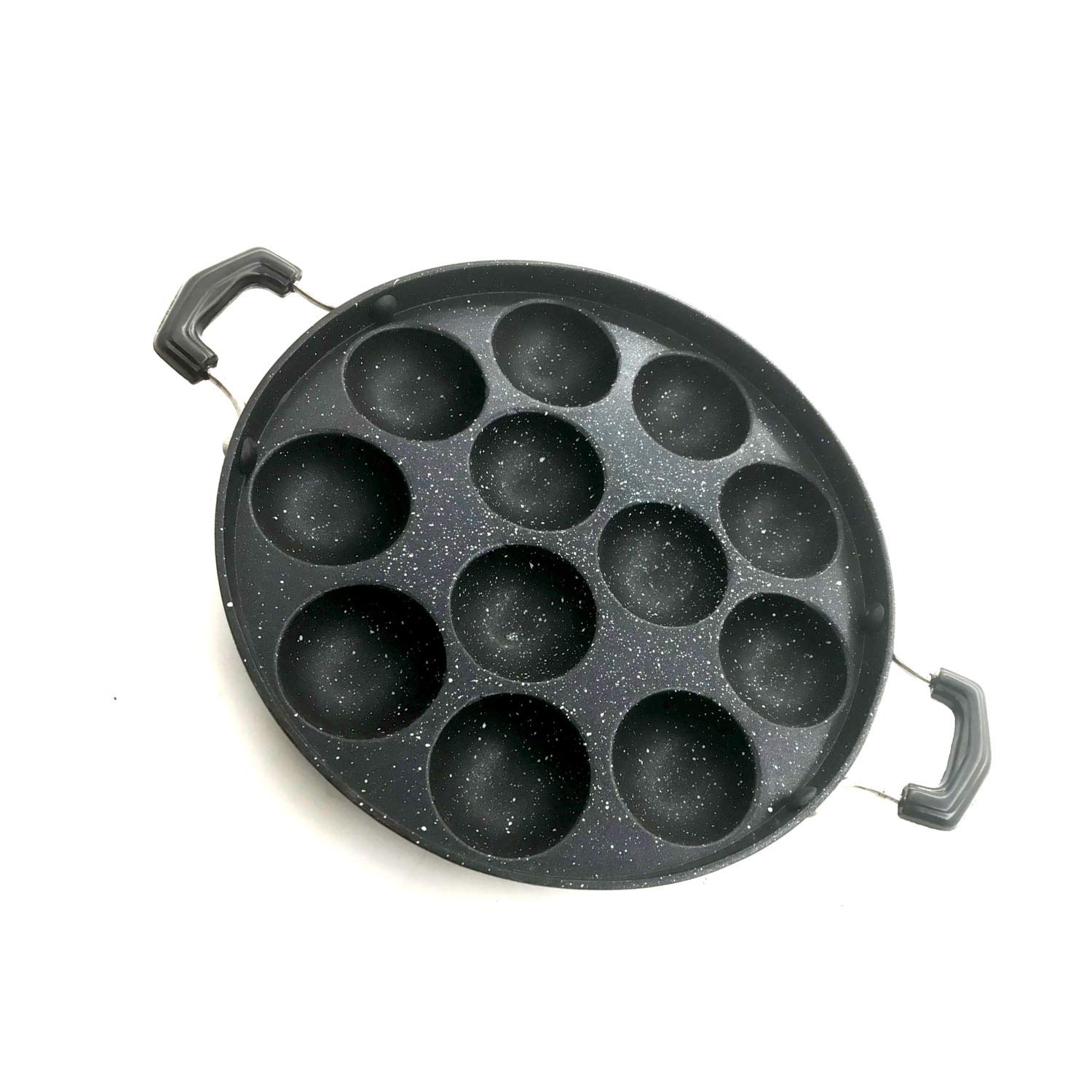 Non Stick Appam Pan 12 Cavity (Pits) Appam Patra Side Handle with Lid Aluminium Paniyaram Appam Pan Aebleskiver Maker