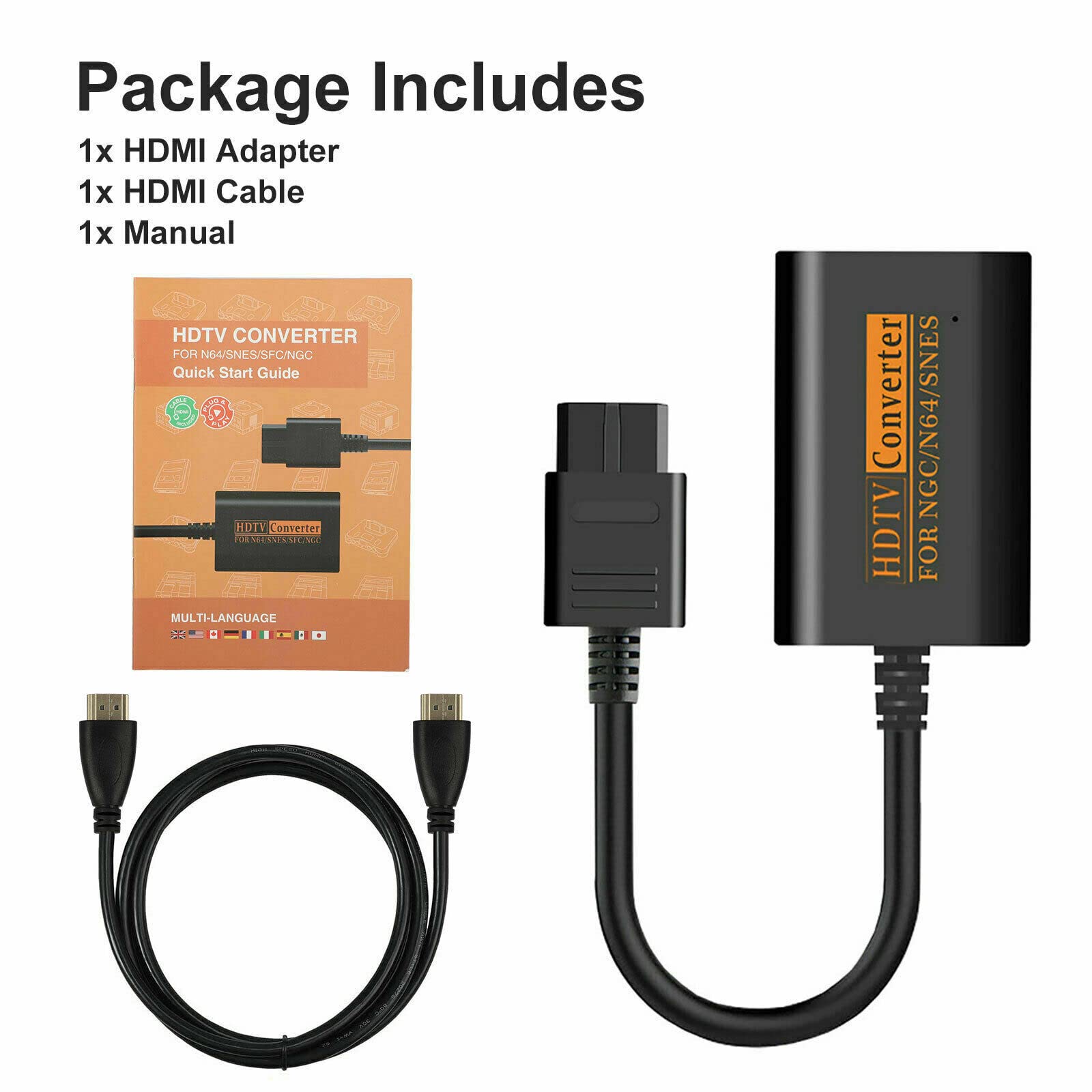 Paddsun N64 to HDMI Converter, Support 16:9 and 4:3 Convert, HDMI Adapter Converter w/HD Cable Compatible with Nintendo 64 N64, Super SNES (3-in-1), GameCube/SNES/N64