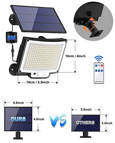 Solar Outdoor Lights Motion Sensor [3 Modes/228LED] Solar Flood Lights Dusk to Dawn, IP65 Waterproof Led Solar Security Lights with Remote for Garage, Patio, Outside, Yard, Garden (5M Cable, 2Pack)