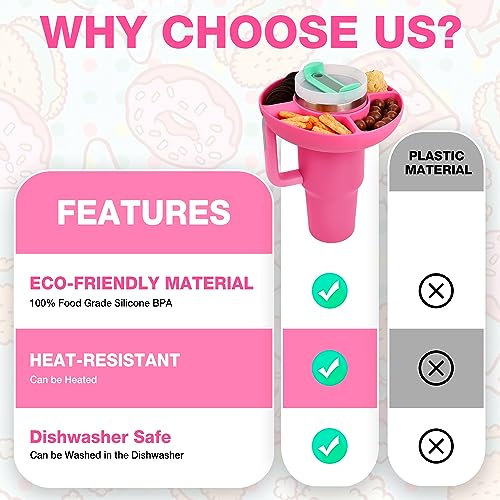 YUBIRD Snack Ring for Stanley Cup, Snack Tray for Stanley Cup 40 Oz, Silicone Snack Bowl Compatible with Stanley 40 Oz, Snack Holder for Stanley Cup (Pink)