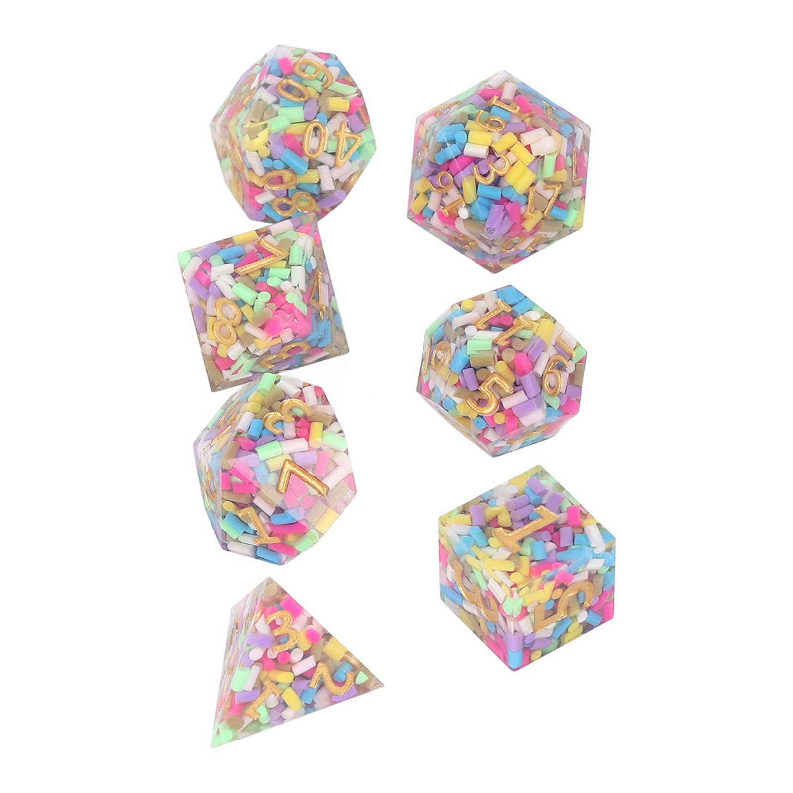Resin Polyhedral Dice, Clear Number Resin Dice Set Long Lasting 7pcs for Role Playing Games