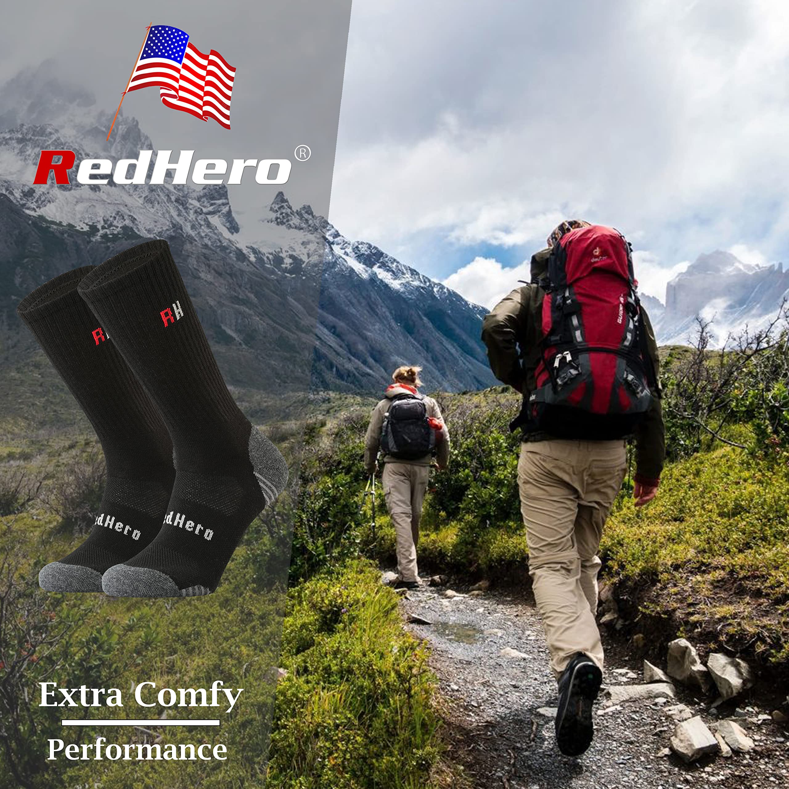 RedHero Men's Merino Wool Cushion Crew Socks for Outdoor Hiking Trekking Hike Soft Cozy Thermal Fit Moisture Control(Camel XL)