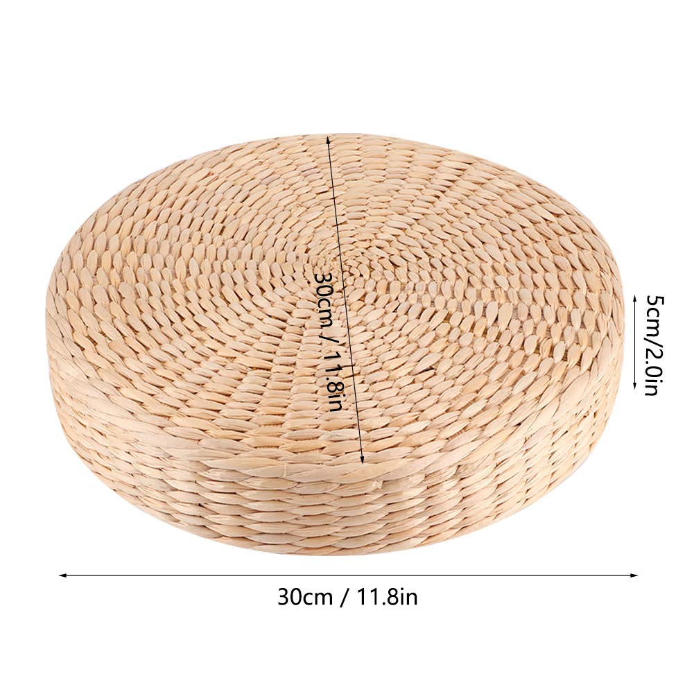 LIZEALUCKY Meditation Cushion, 11.8inch / 30cm Dia Straw Floor Seat Cushion for Deep Thought Leisure Round Shape Soft Pouf Light Yellow Knitted Tatami Cushion Easy to Clean