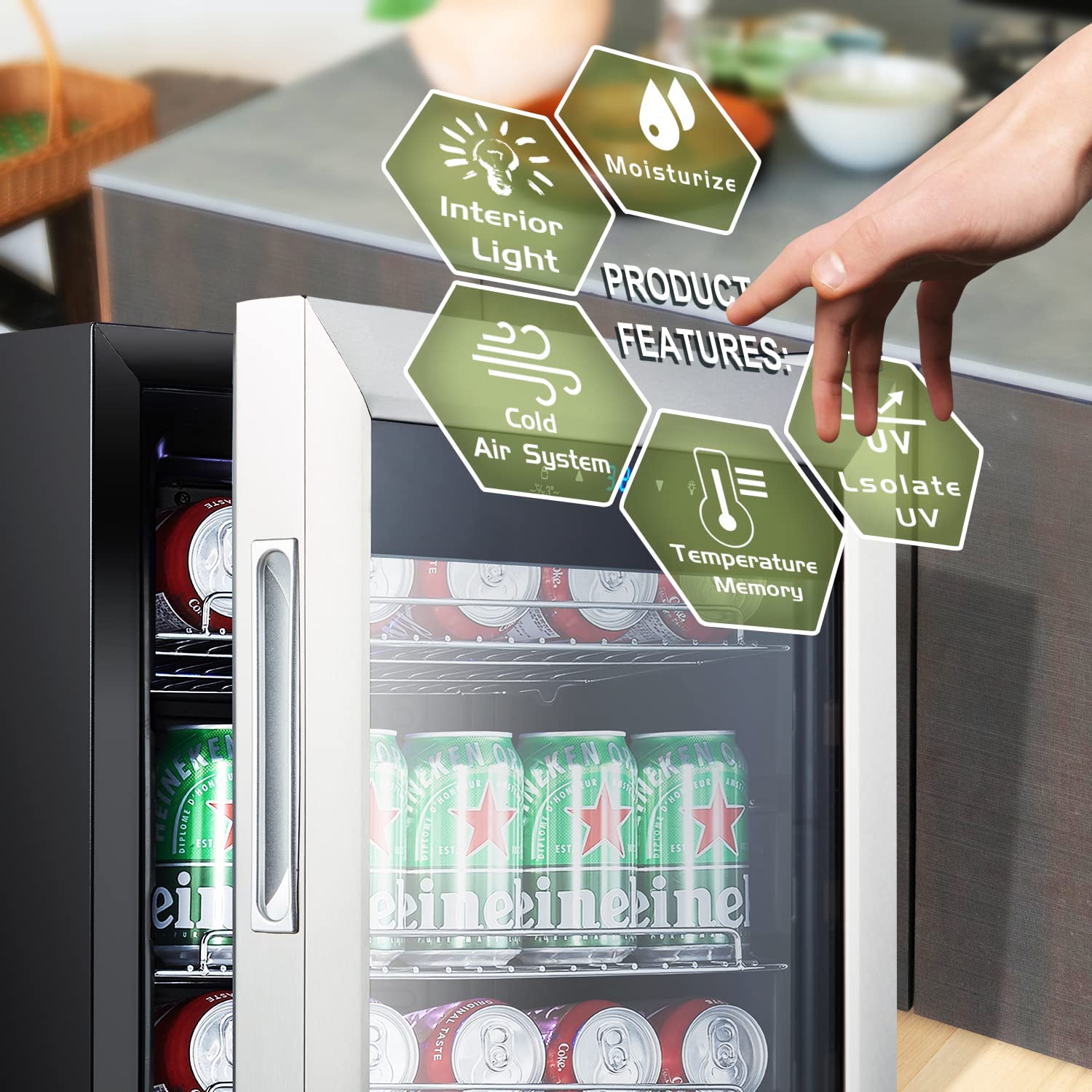 Kalamera 24 inch Stainless Steel Beverage Refrigerator, Under Counter Beverage Cooler for 154 Cans with 32-41℉ Temperature Range - Soda and Beer Refrigerator with Soild Stainless Door