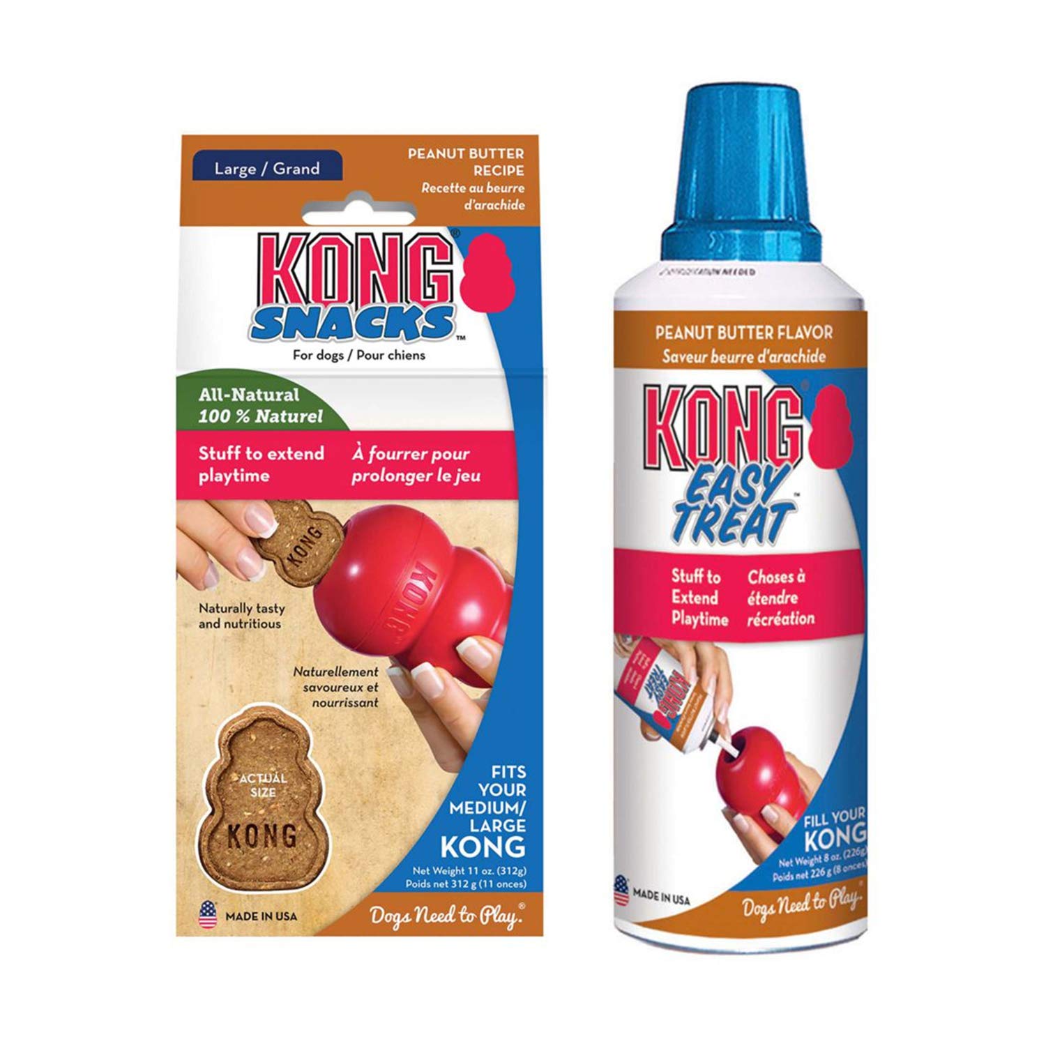 KONG - Treats Combo Pack - Easy Treat Paste and Dog Snacks - Peanut Butter Flavor for Small Dogs
