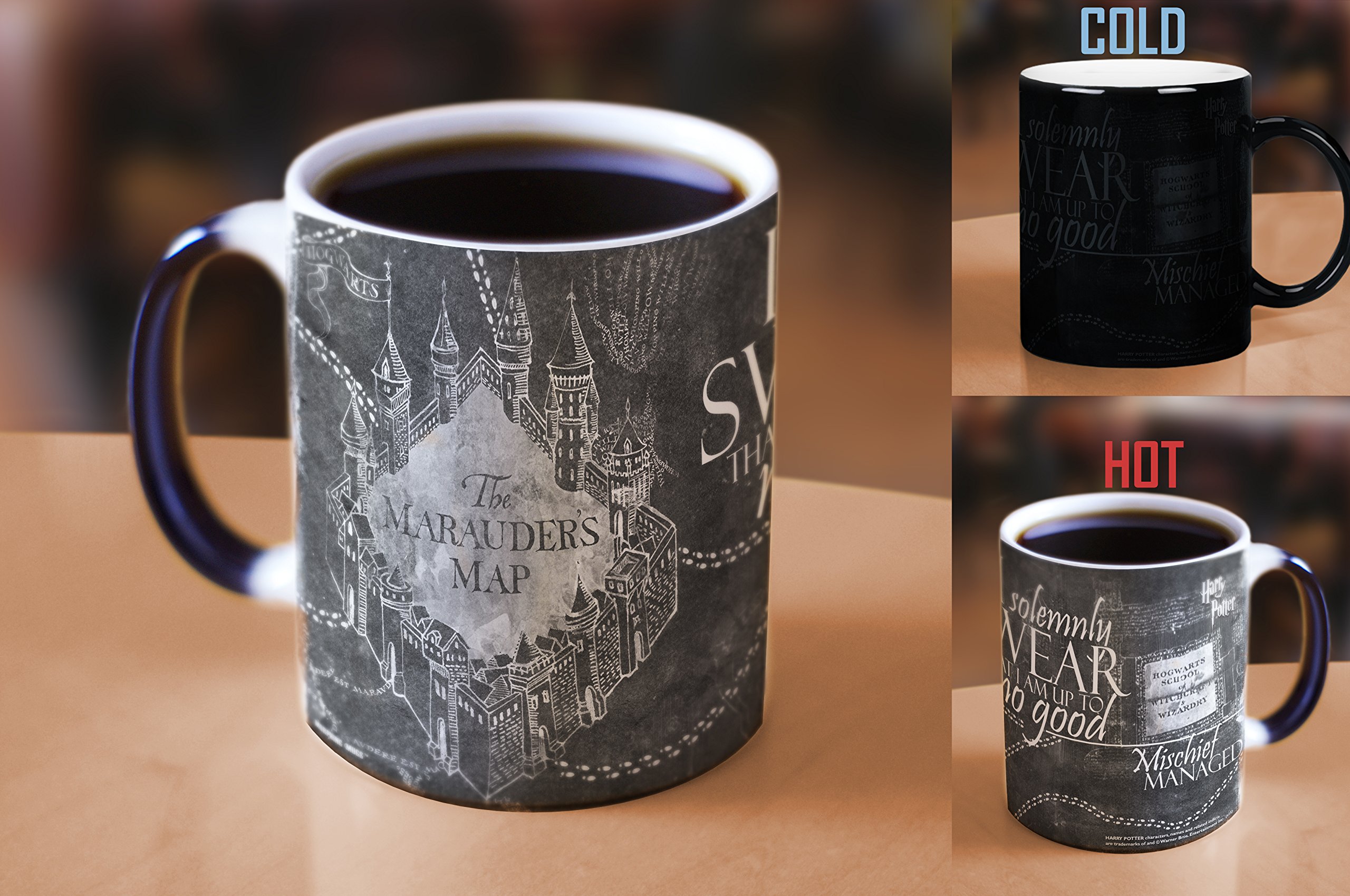 Morphing Mugs Harry Potter - Marauder's Map - Black and White - I Solemnly Swear - Mischief Managed - One 11 oz Color Changing Ceramic Mug – Image Revealed When HOT Liquid Is Added!