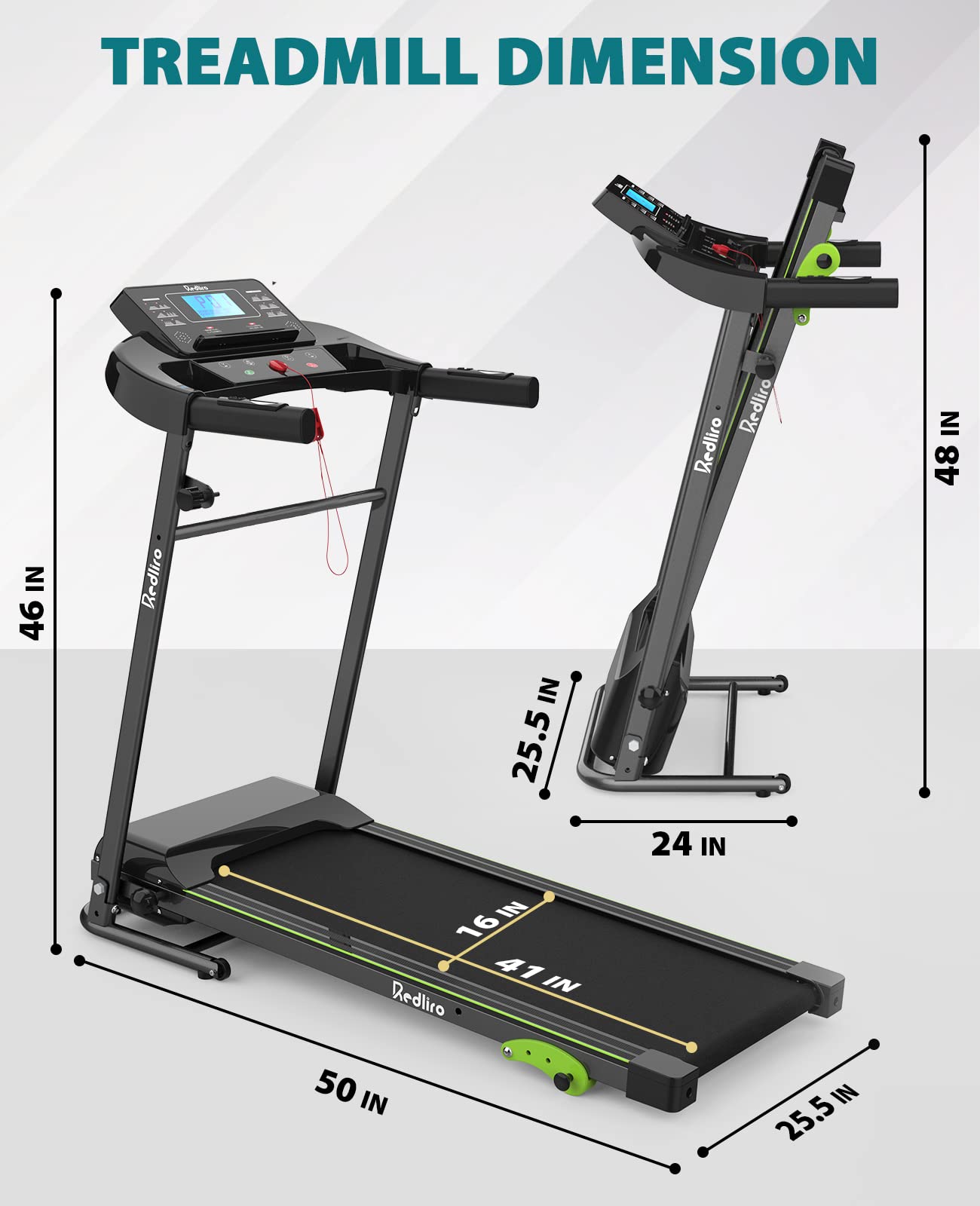 REDLIRO Foldable Treadmill with Incline, Portable Run Walking Folding Compact Exercise Machine with 12 Preset Program, LED Display, Easy Assembly for Small Space Fitness Electric Workout for Home
