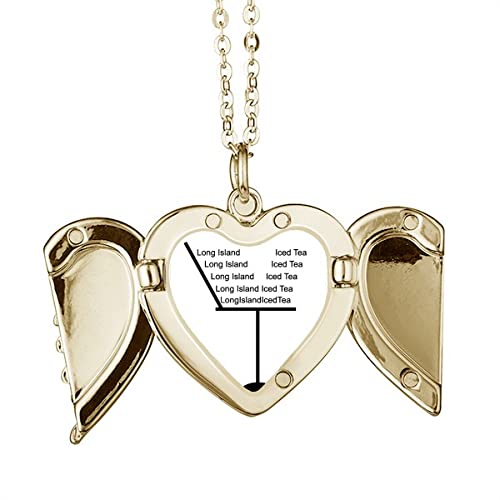 Outline of Long Island Ice Tea Folded Wings Peach Heart Pendant Necklace