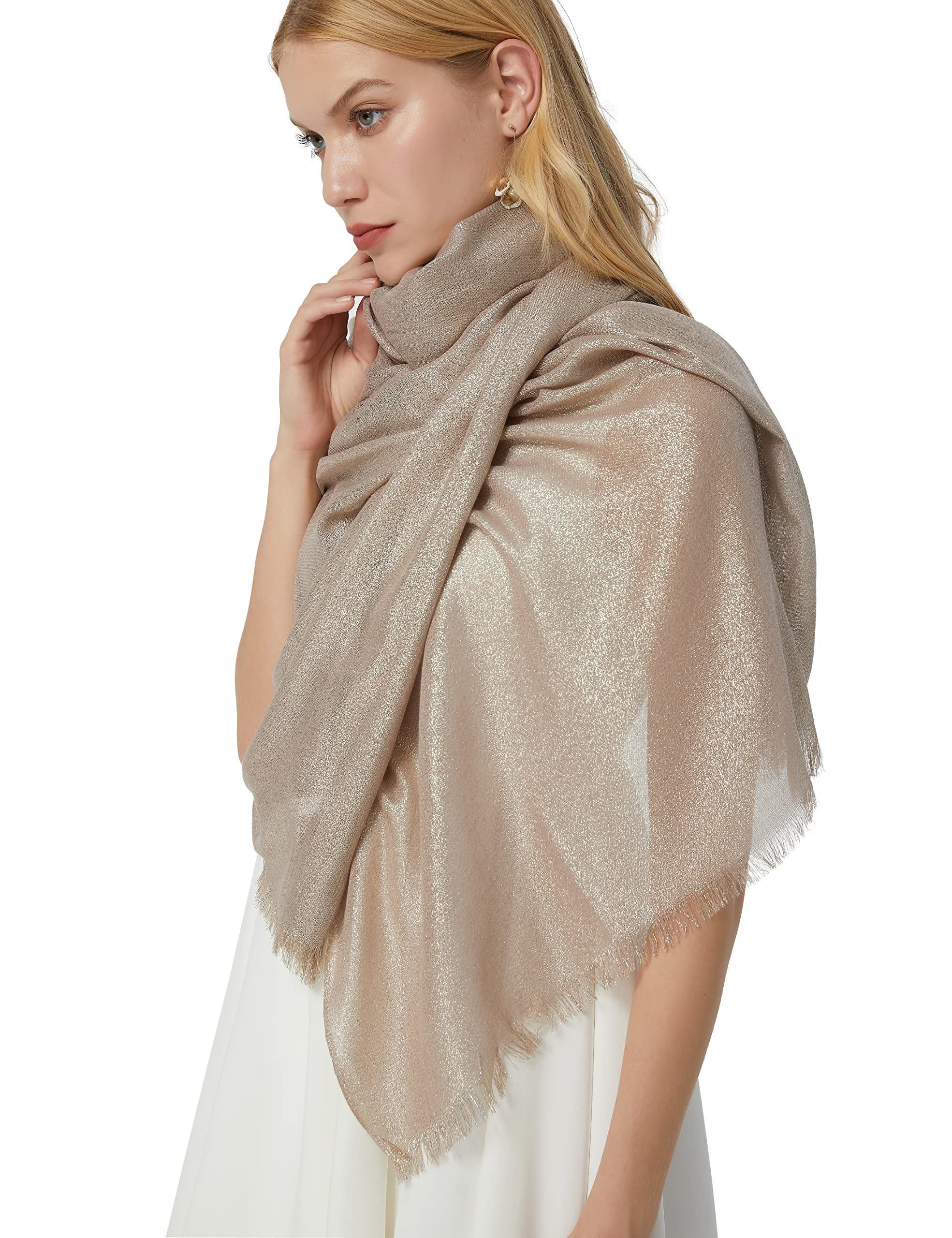 PANTONIGHT Women's Sparkling Metallic Evening Shawl Lightweight Wedding Shawl Extra Large Dressy Shawls and Wraps for Party (CHAMPAGNE GOLD 2511)