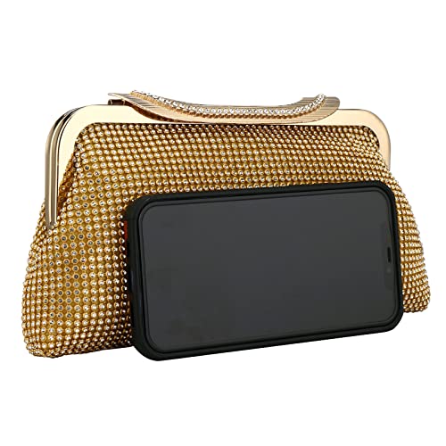 KALINNU Elegant Evening Party Clutch Handbag Bling Shiny Sparkly Rhinestone Wedding Purse for Women (Gold)