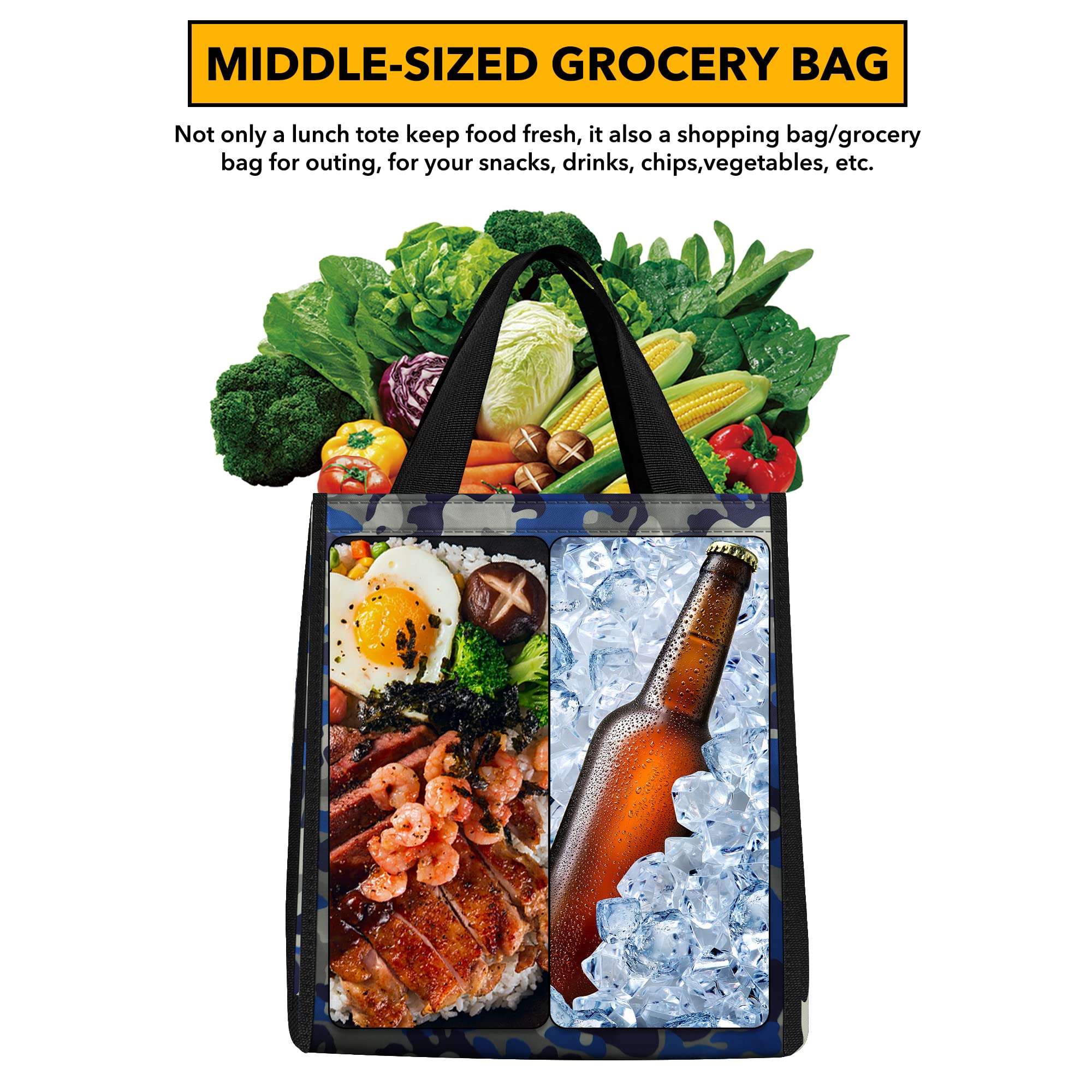 Lunch Bag Women Men Black Insulated Lunch Box Reusable Lunch Tote Bag for Work-Black