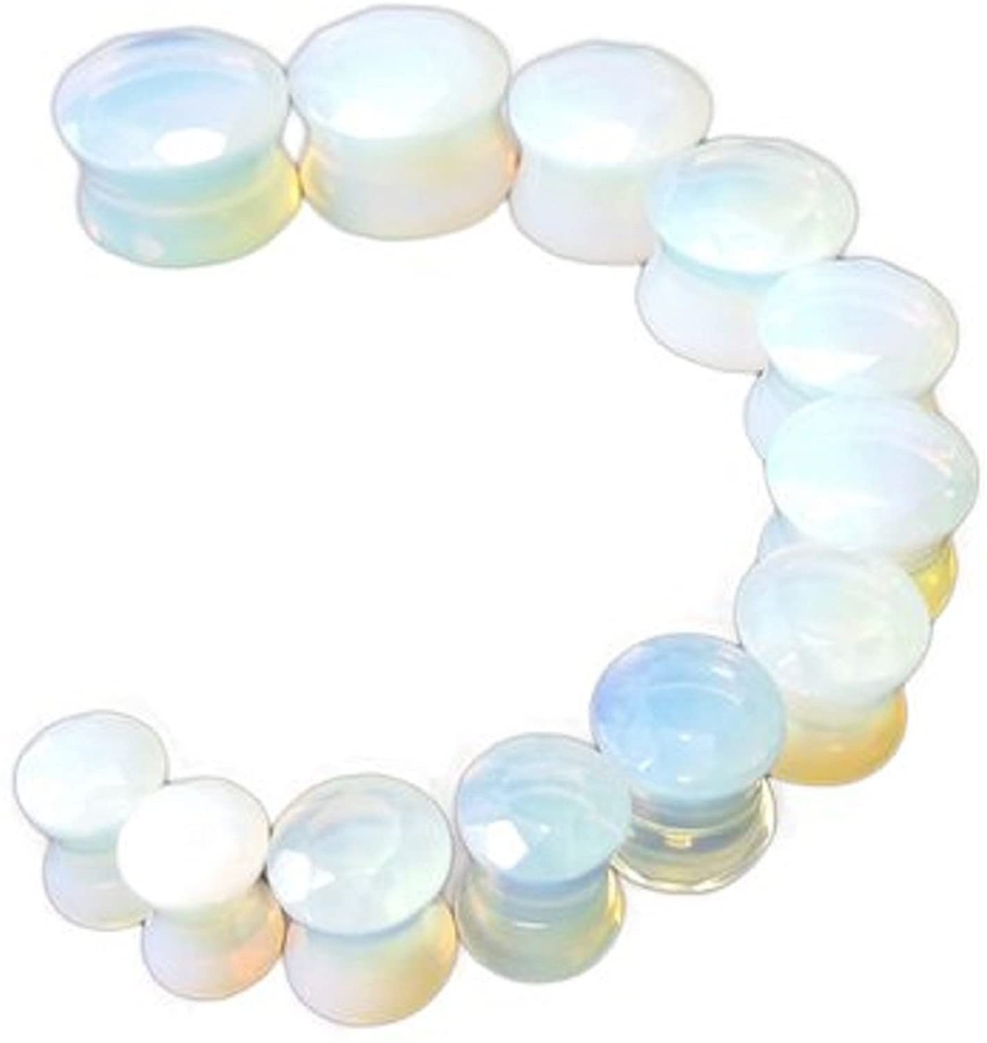 Pair 0G (8MM) FACETED OPALITE STONE PLUGS Double Flare Gauges Organic Moonstone White Clear Tunnels (2pcs)