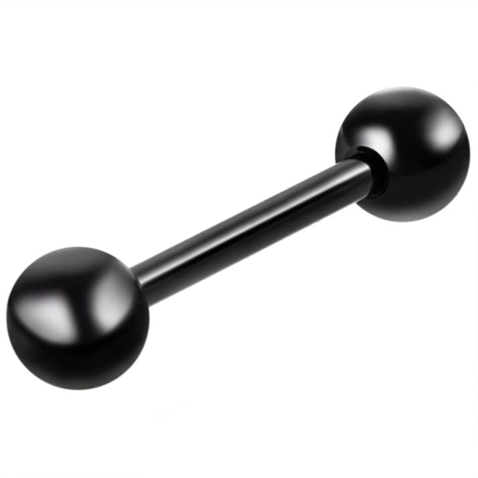PAIR 14G 5/8" Black Surgical Steel Tongue Ring Nipple Barbell Nipplerings Style 88888-175