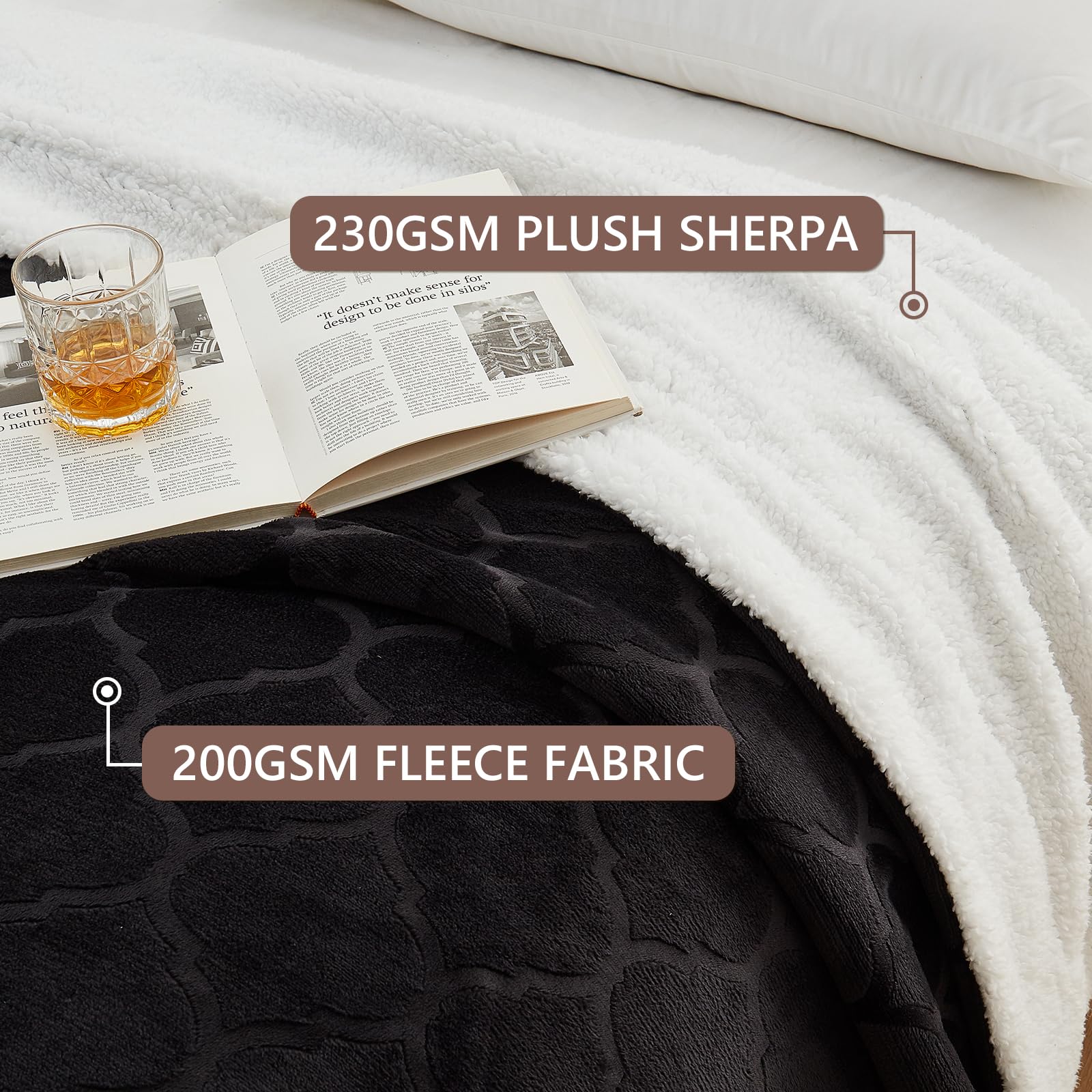L'AGRATY Sherpa Throw Blanket - Fleece Fluffy Warm Blanket for Couch - 50''x60'' Double Reversible Thick Plush Blanket for Bed - Fuzzy Throw Plaid Checkerboard Blanket for Sofa (Red - Black)
