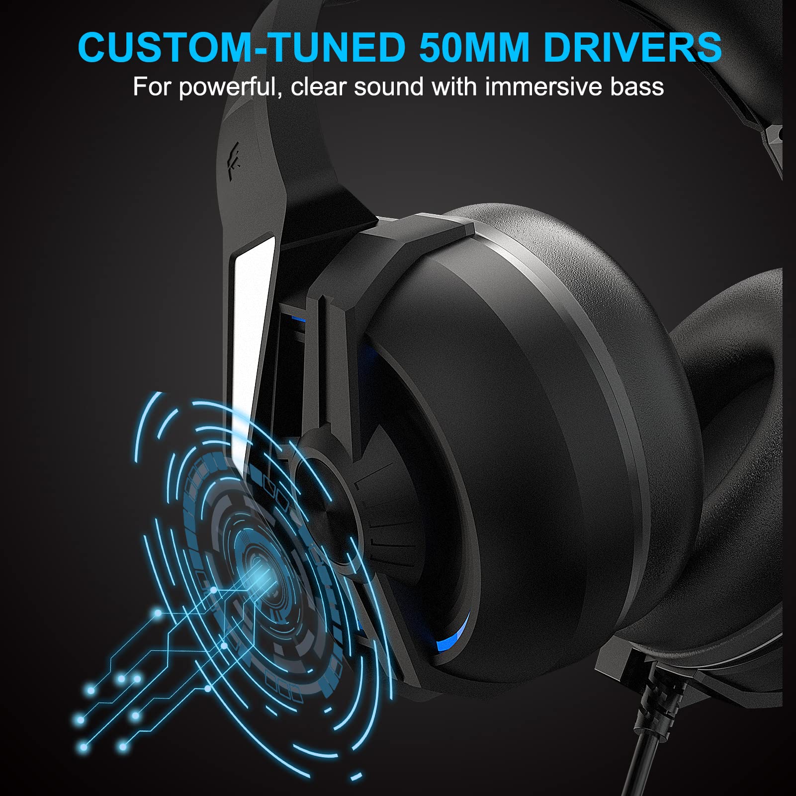 NPET HS50 Stereo Gaming Headset for PS4 PC Xbox One PS5 Controller, Noise Cancelling Over Ear Headphones with Mic,LED Light, Bass Surround, Soft Memory Earmuffs for Laptop Mac Nintendo NES Games