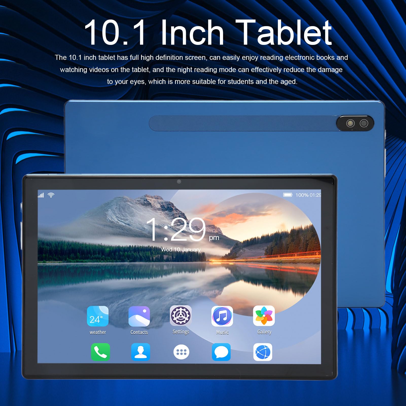 Luqeeg WiFi Tablet, 10.1 Inch 1960 X 1080 Resolution Blue Digital Tablet with Keyboard for Studying for Video (US Plug)