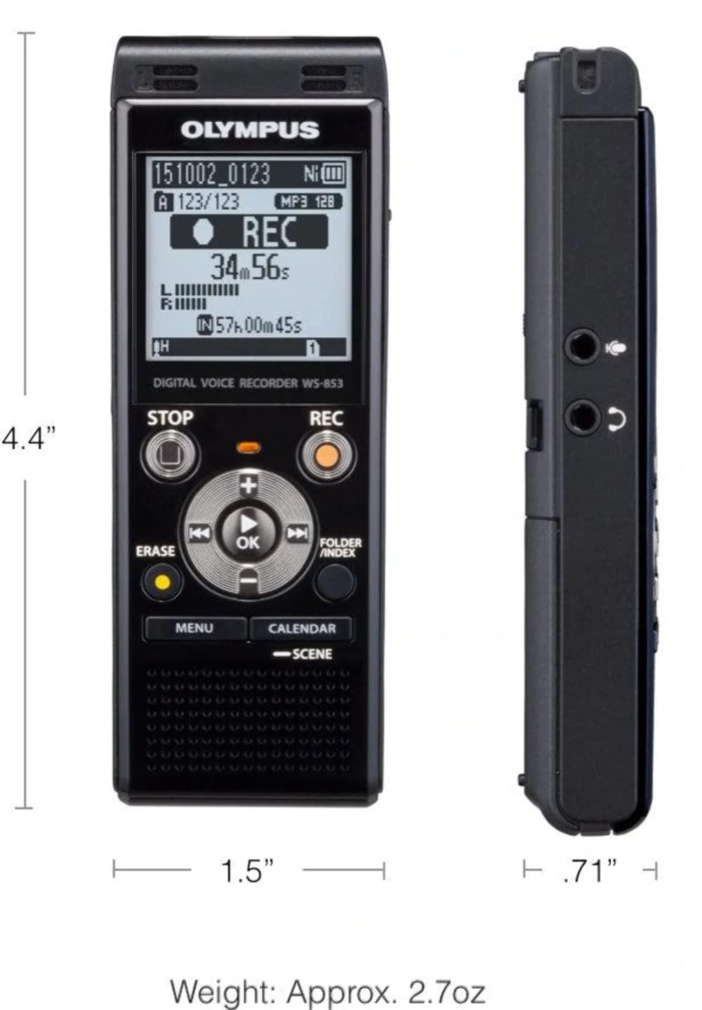 Olympus WS-853 Digital Voice Recorder - 4.1 cm (1.6") LCD - 8 GB Flash Memory