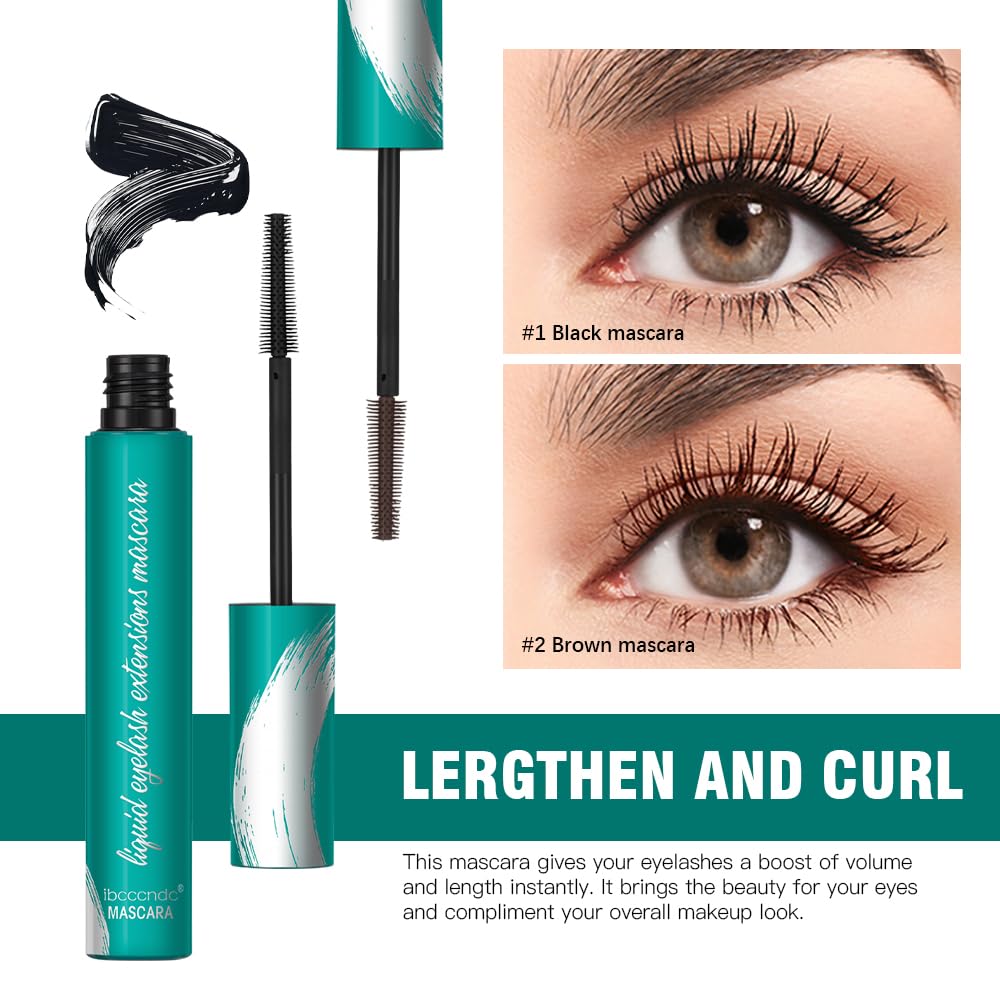 Mascara Black Volume and Length - Waterproof, Smudge-proof, No Flaking or Clumping, Liquid Lash Extension Brown Mascara for Stunning Eyes (Black)