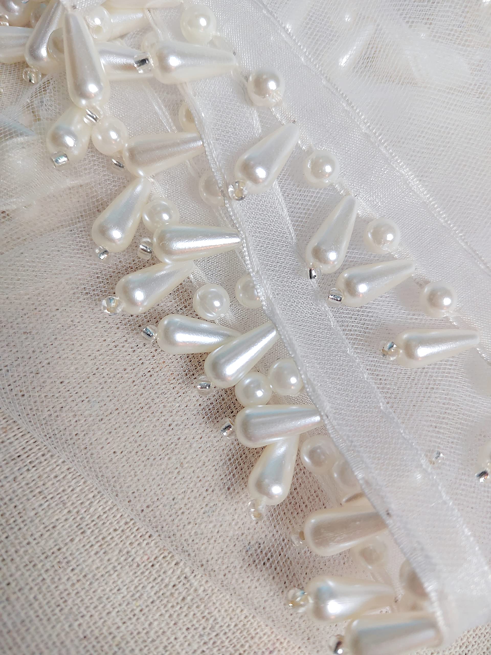 Passat Ivory 2Tiers Chapel Veils Double Pearl Wedding Veil Silk Satin Ribbon Bridal Veil For Wedding Blusher Pearls Trim Veil Wedding Gift