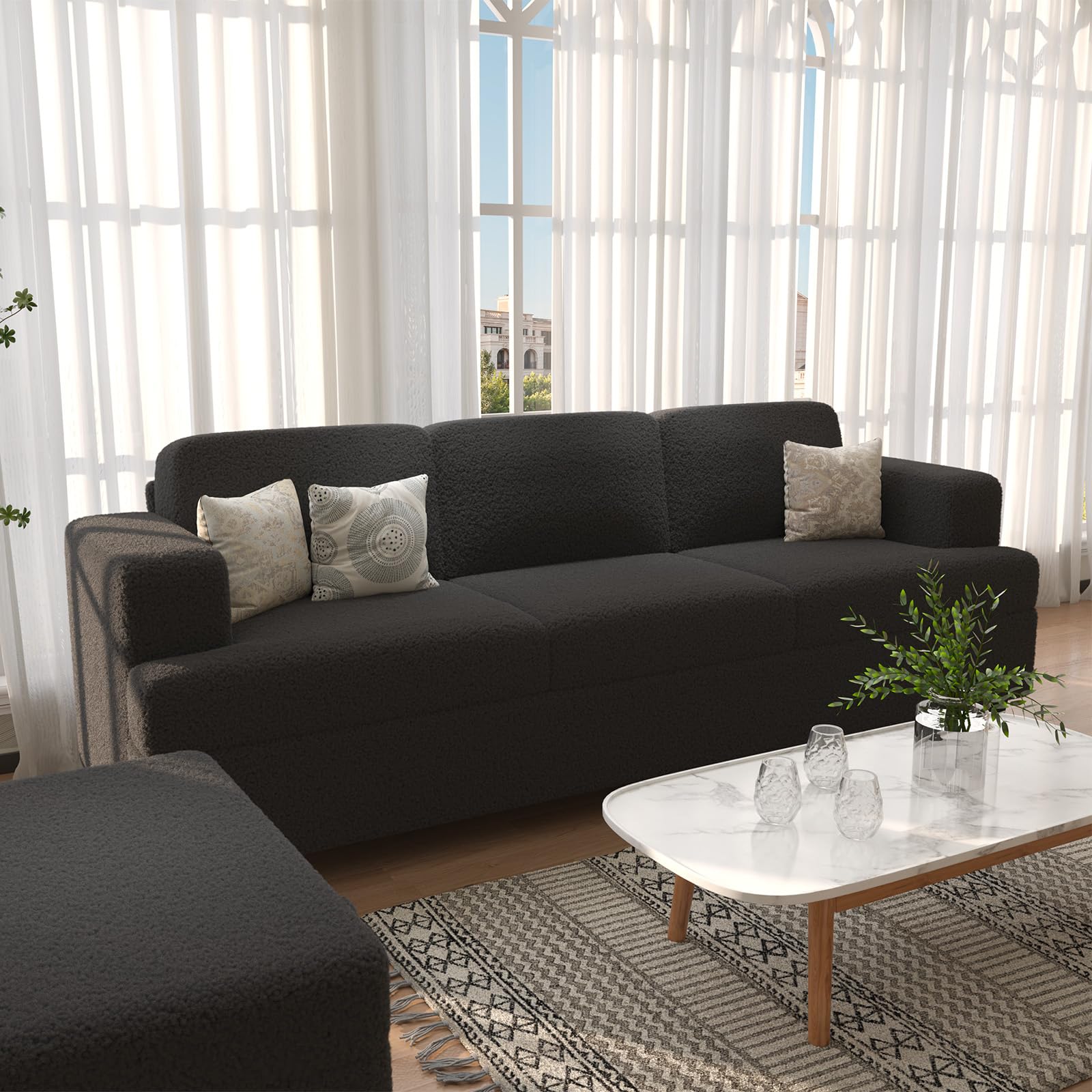 YOUDENOVA Deep Seat Sofa 89", 3 Seater Comfy Modern Sofa, Couches for Living Room, Comfy Sofa, Sleeper Couch, Bouclé, Black