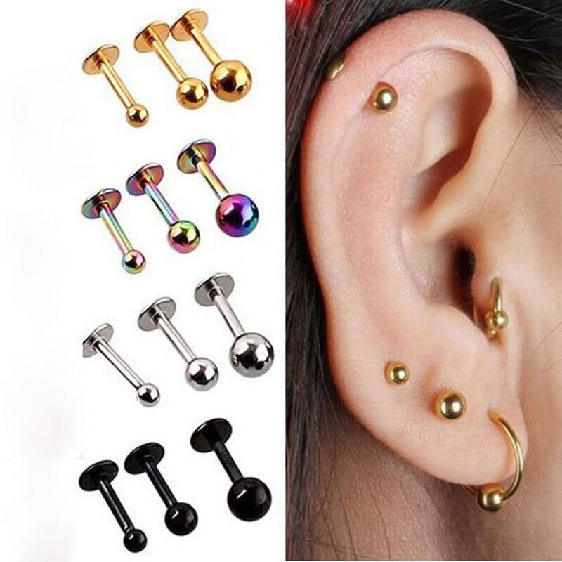PAIR 16G BLACK STEEL 2MM BALL INTERNALLY THREADED LABRETS HELIX TRAGUS LIP RINGS Style 88888-197