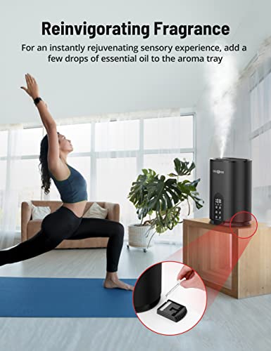 PARIS RHÔNE Humidifiers for Bedroom, 4L Cool Mist Humidifiers for Home Large Room, Ultrasonic Top Fill Humidifier with Humidistat, Essential Oils Diffuser, 30H, 28dB Quiet,12H timer, Night Light