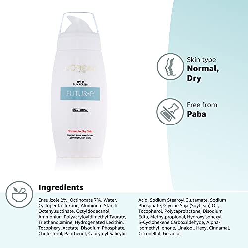 L'Oreal Paris Futur-e Day Face Moisturizer with SPF 15 & Vitamin E for Normal to Dry Skin, 4 Ounce
