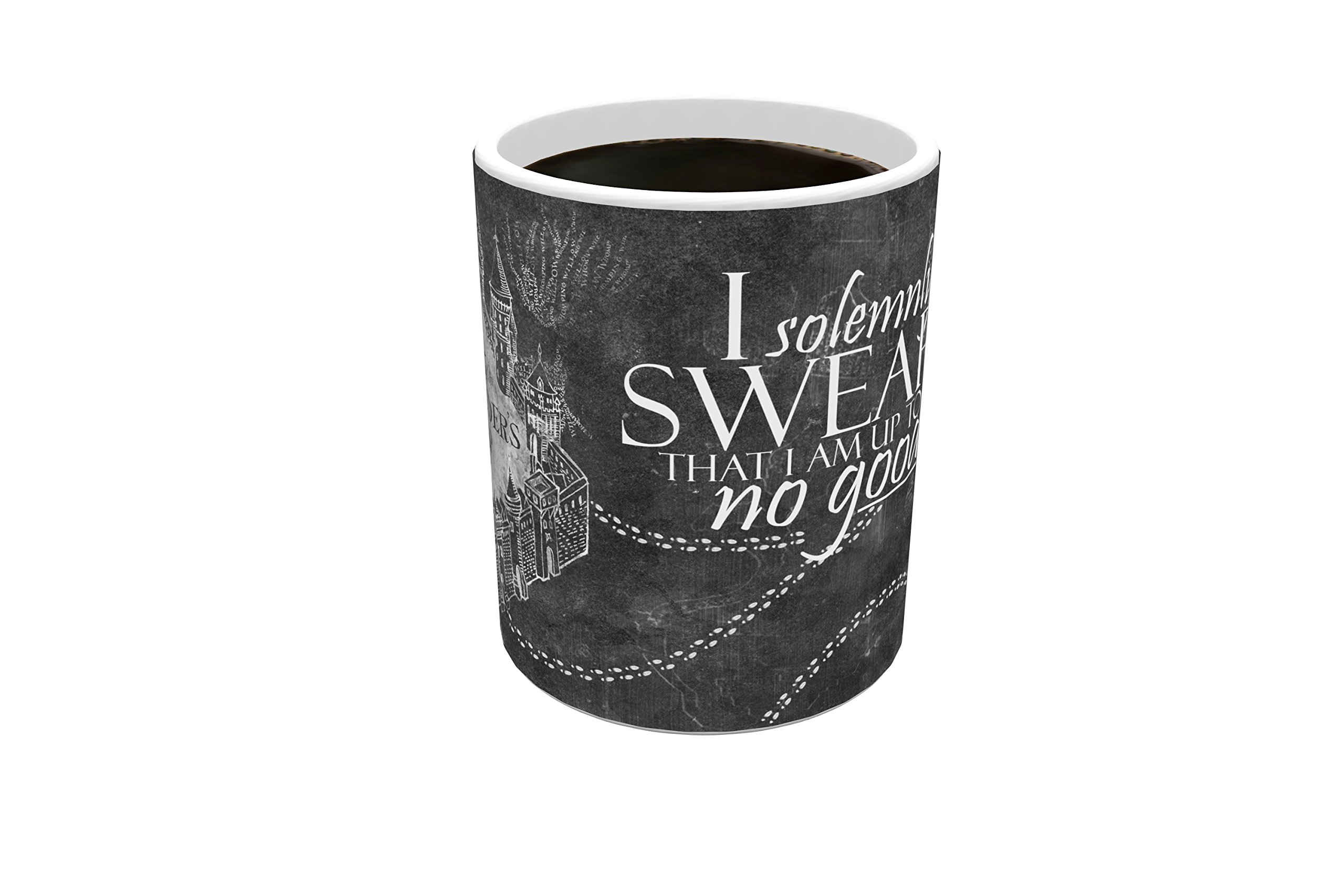 Morphing Mugs Harry Potter - Marauder's Map - Black and White - I Solemnly Swear - Mischief Managed - One 11 oz Color Changing Ceramic Mug – Image Revealed When HOT Liquid Is Added!