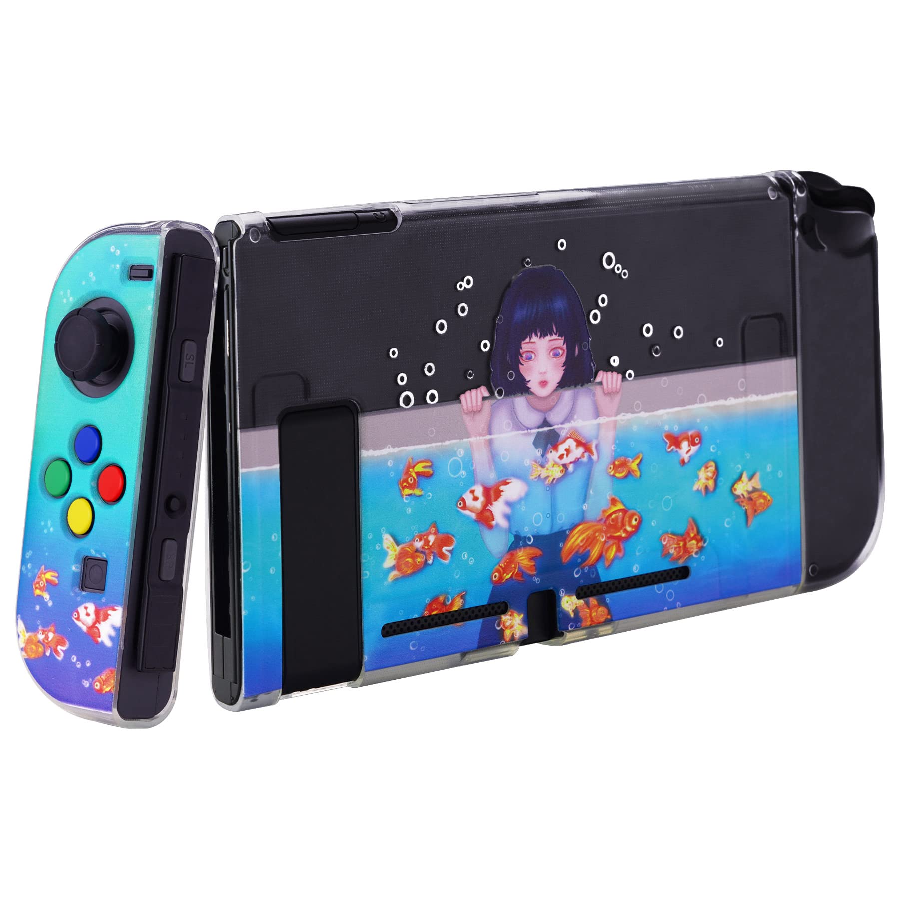 PlayVital Rainbow on Cloud ​Protective Case for Nintendo Switch, Soft TPU Slim Case Cover for Nintendo Switch Joycon Console with Colorful ABXY Direction Button Cap