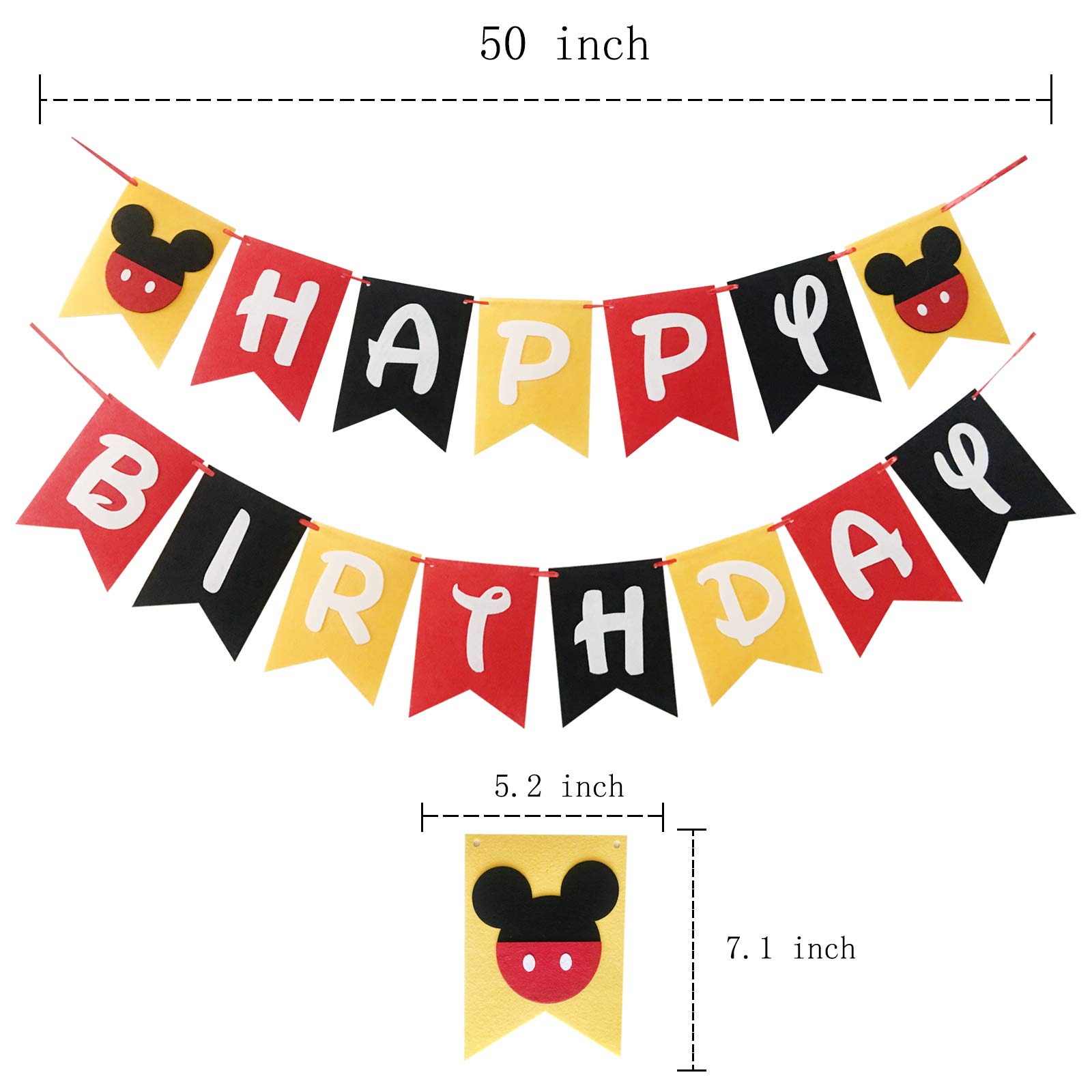 Mickey Mouse Happy Birthday Party Banner Flags for Kid Disney Birthday Party Favors Decoration.