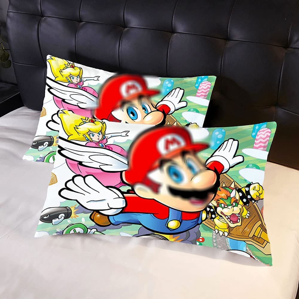 LARIAU Cartoon Duvet Cover,Game Characters Super Bros 3D Print Bedding King 3 Piece Sets for Kids Boys, Lightweight Soft Microfiber Quilt Set with Matching Pillowcase Ma1