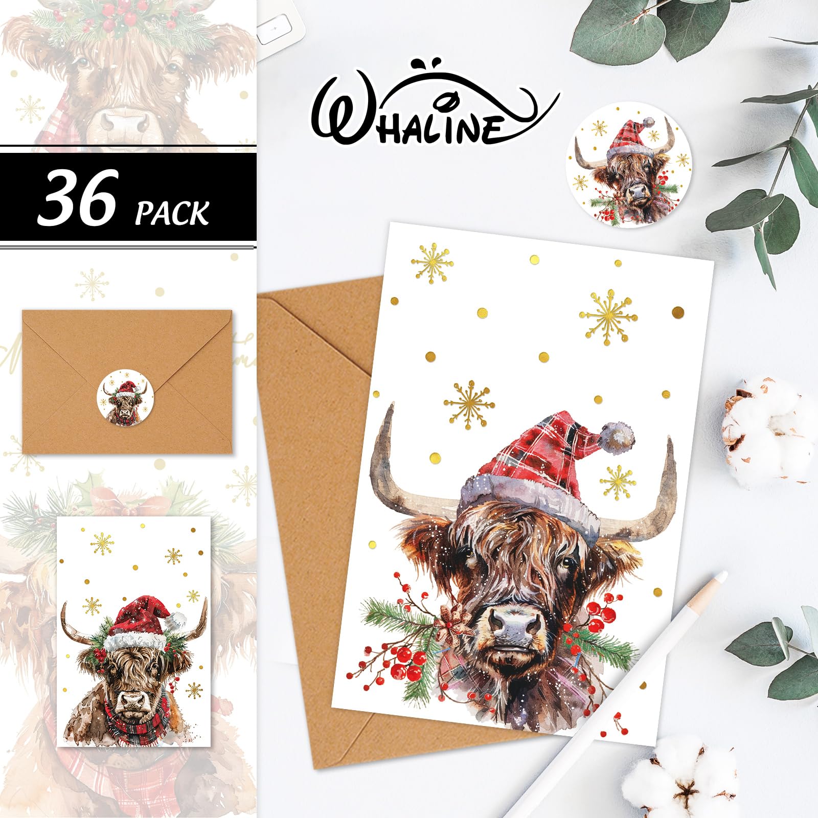 Whaline 36 Pack Halloween Greeting Cards with Sticker Envelope Vintage Ghost in Nature Blank Note Cards Bulk for Party Invitations